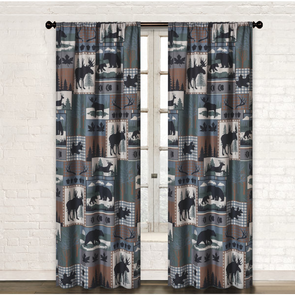 Millwood Pines Woodland Forest Patchwork Animal Moose Nature 84" Curtain Panel Drapes with Rod ...